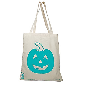 SCS Direct Teal Pumpkin Halloween Large Reusable Canvas Bag- 14" Trick or Treat Candy Tote for Adults & Kids- Official Teal Pumpkin Project Gear, Large Casual Grocery Bag for Women Men Children