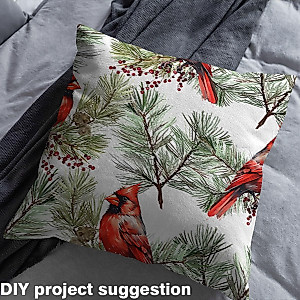 Bird Fabric by The Yard, Pine Tree Upholstery Fabric, Branches Wild Animals Botanical Decorative Fabric, Plants Berry Indoor Outdoor Fabric, Nature DIY Art Waterproof Fabric, Red Green, 1 Yard