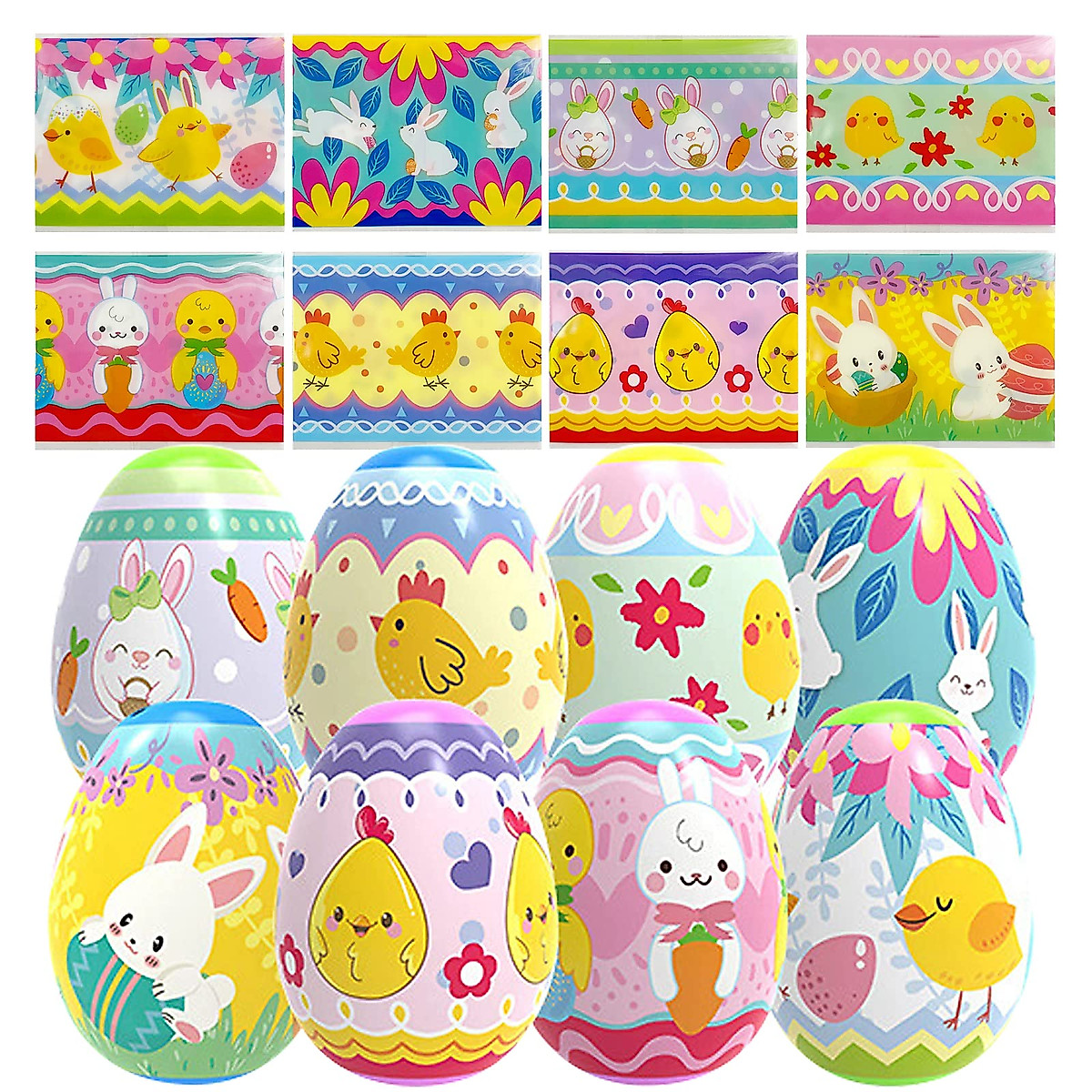 Wittocs 36 Pcs Easter Egg Wrapper Luminous Eggs Film Shrink Wraps for 2.4in Easter Eggs Chicken Bunny Egg Sleeves Decorations, New Cute Easter Egg Arounds