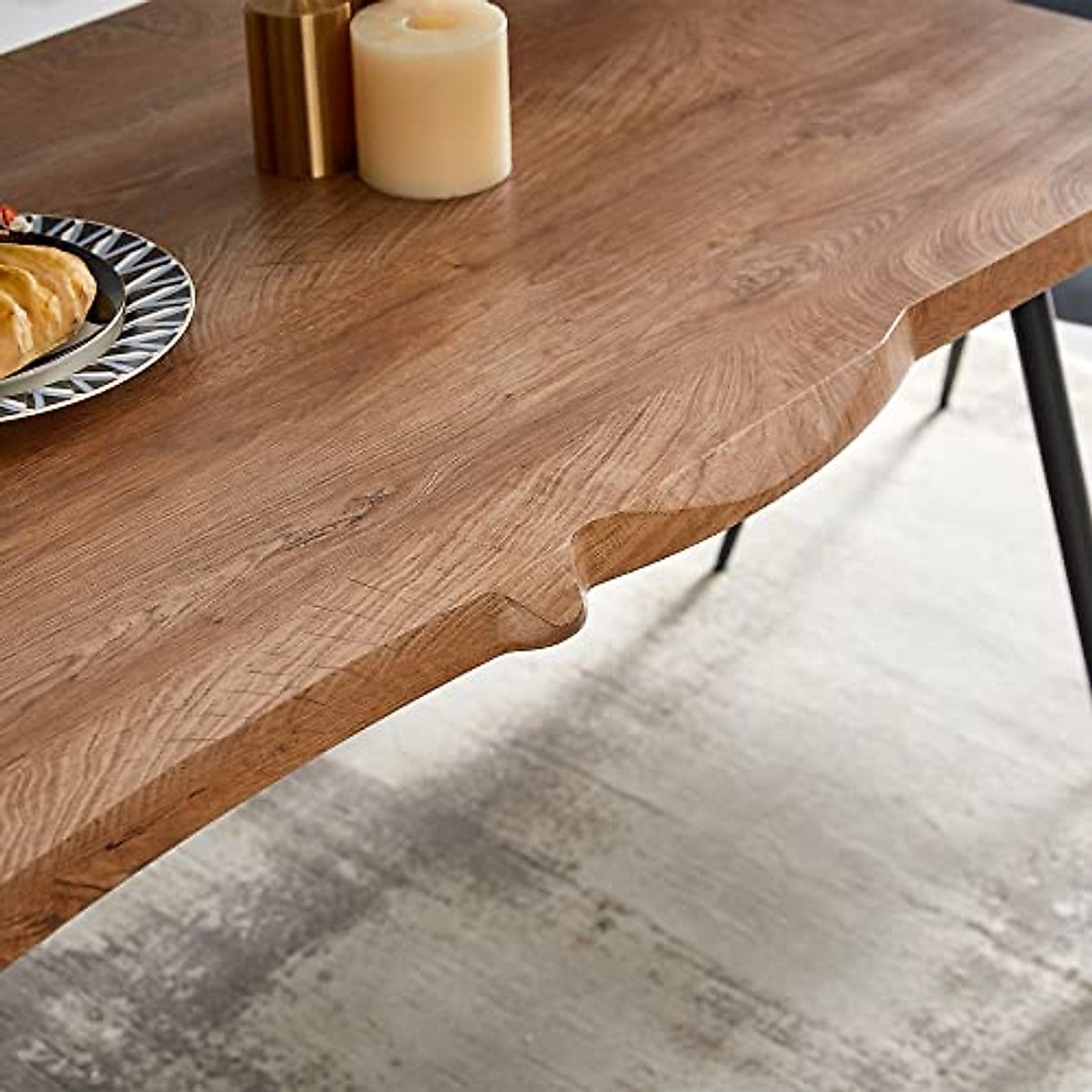 NORDICANA 5-Piece Dining Table Set, 47 in Modern Irregular Rectangle Kitchen Table & 4 Yellow Velvet Upholstery Side Chairs, Metal Legs, Dining Room Set for 4