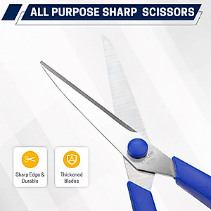 BURVAGY 8” Multipurpose Scissors Bulk Pack of 5, Ultra Sharp School Scissors with Comfort Grip Handle, Sturdy Sharp Scissors for Office Home School Sewing Fabric Craft Supplies, Right / Left Handed