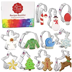 Christmas Cookie Cutters 11-Pc Set Made in USA by Ann Clark, Gingerbread Man, Christmas Tree, Candy Cane, Reindeer and more
