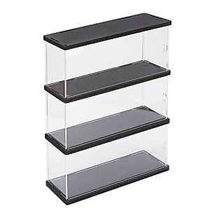 DICOSMETIC 3-Tier Transparent Display Case Acrylic Display Risers Stand with Door Rectangle Model Blocks Minifigures Display Case 300x95x378mm Holder Stand Box for Display Collection