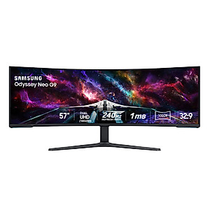 SAMSUNG 57' Odyssey Neo G9 Series Dual 4K UHD 1000R Curved Gaming Monitor, 240Hz, 1ms with DisplayPort 2.1, Quantum Mini-LED, DisplayHDR 1000, AMD FreeSync Premium Pro, LS57CG952NNXZA, 2023