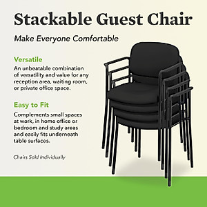HON Scatter Office Guest Chair Stackable Waiting Room Chairs with Arms - Side Office Guest Chairs & Reception Chairs with Wheels - Lobby Chairs for Conference, Breakroom, Church, School, Black Fabric