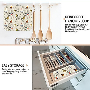 Dish Drying Mat for Kitchen Counter Tree Watercolor Bird Floral Cute Print Drainer Mats Rack Holder Countertop Absorbent Microfiber Baby Bottles Coffee Pads 16x18 Inch