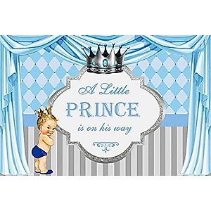 Baocicco 7x5ft Polyester Backdrop Royal Blue Prince Baby Shower Backdrop Crown Blue Curtains A Little Prince is on His Way Photography Background Royal Celebration Little Prince Portrait