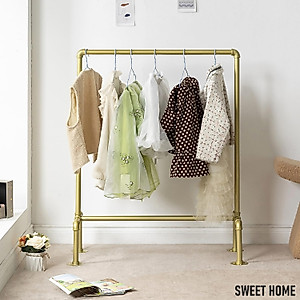 DOFURNILIM Industrial Kids Pipes Dress up Racks, Child Garment Racks, Kids Clothing Racks, Hanging Clothes Rod Storage Shelf Organizers Shelves Shelving, Gold Metal