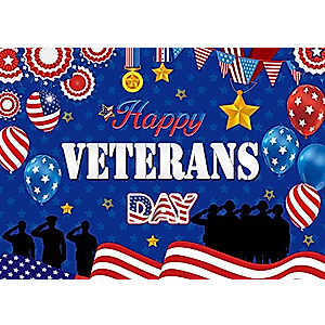 Happy Veterans Day Backdrop Thank You Veterans Background American Medal Striped Flag Patriotic Soldier Outdoor Indoor Home Party Banner Decorations Supplies 7x5FT