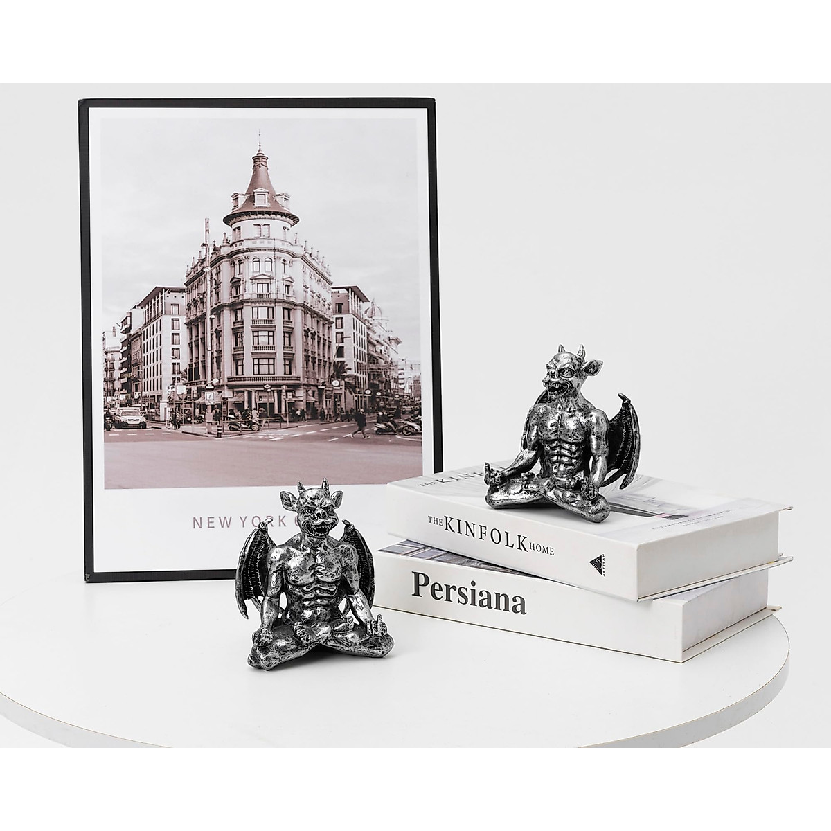 BOIHEGU Gargoyle Statue 5 inch for Halloween Gothic Decoration, Gargoyle Keep Away Negative Visitors, Miniature Monster Guardian Gargoyle Statue for Front Porch Garden Patio Yard Lawn Decorations