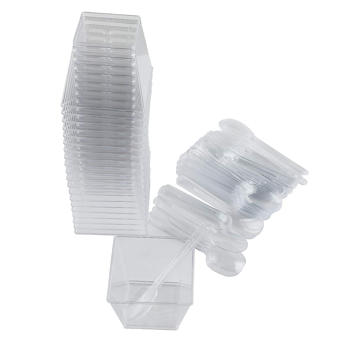 Z-Color 50pcs 4OZ Embellish Crystal Clear Hard Plastic Dessert Cups With Spoons