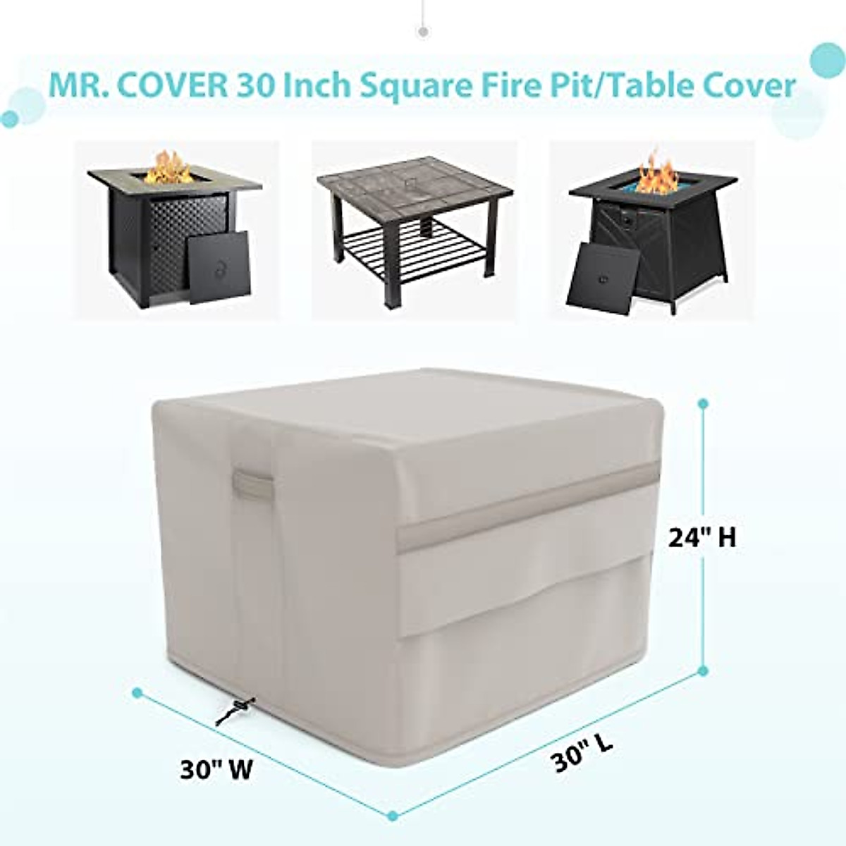 MR. COVER 30Inch Square Fire Pit Cover, Fits for 28-30 Inch Fire Table, Sturdy & Waterproof, Beige, Amenre Series (32L x 32W x 24H Inches)