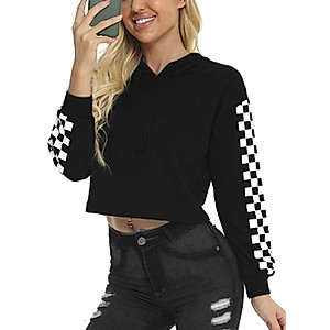 Zaprada Women's Cute Black Cropped Hoodie Sweatshirt Pullover Long Sleeve Print Casual Crop Tops Sweatshirt for Teen Girls Black Small
