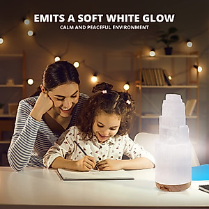 Elvissmart Natural Selenite Lamp, Hand Curved Crystal Lamp with (ETL Certified) USB Charging Cable with Wooden Base | 2-4 LBS
