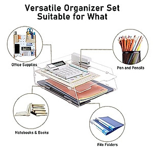 2 Tier Acrylic Stackable Paper Tray, Clear A4 Paper Letter Tray Organizer & Paper Shelf Organizer, Transparent Office Inbox Tray File Desk Tray
