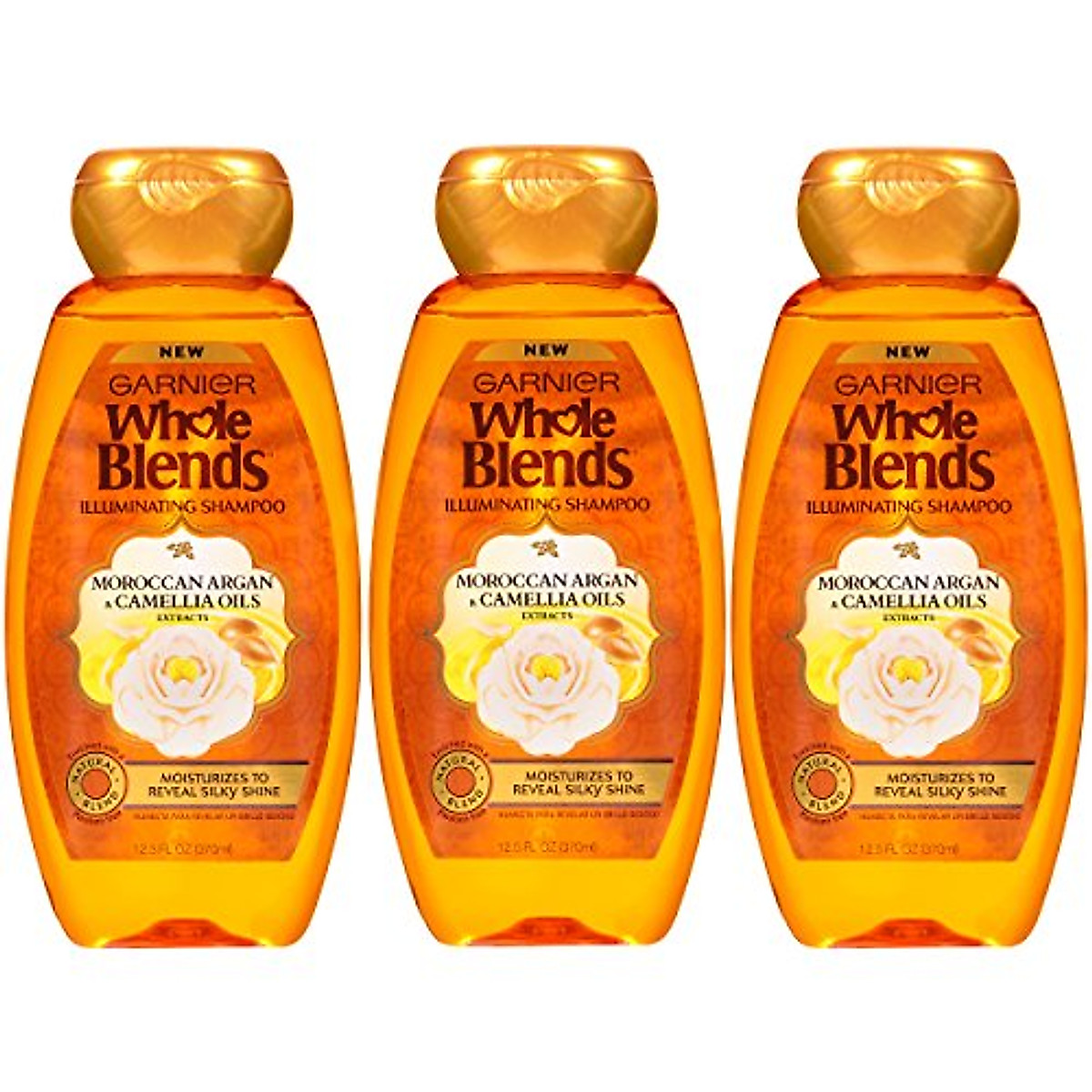 Garnier Whole Blends Illuminating Shampoo, Moroccan Argan Oil & Camellia Oil Infused Dry Hair Care for Silky, Shiny Hair, 12.5 oz , 3 Count