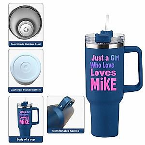 40 Oz Insulated Tumbler with Handle and Straw,A Girl Who Love Mike Stainless Steel Vacuum Insulated Travel Mug,Leak-proof Water Bottle Iced Coffee Cup,Gradient Text