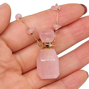 1pc Natural Stone Perfume Bottle Necklace Pink Quartz Pendant Charms for Elegant Women Love Romantic Gift