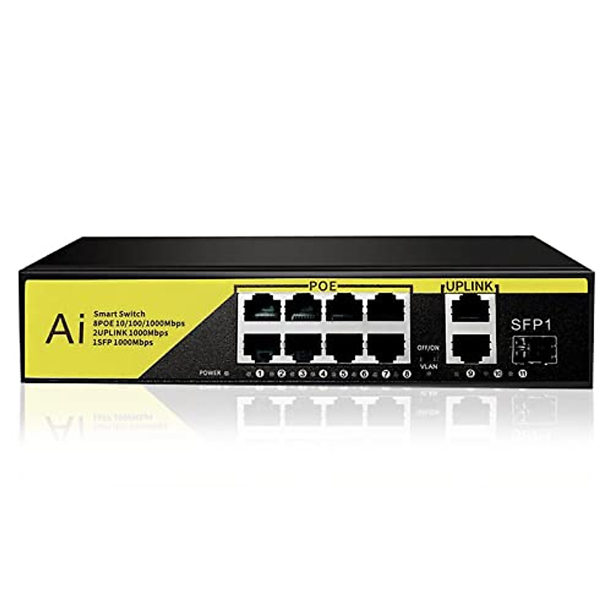 Link ROW08G 11 Port Gigabit PoE Ethernet Switch with 8 Port PoE 120W+2 Uplink+1 SFP Slots, Unmanaged Ethernet Splitter, Plug & Play,802.3AF, Fanless Quiet, Shielded Ports, Traffic Optimization