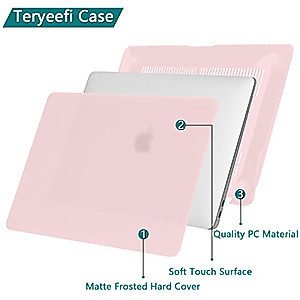Teryeefi Case Cover for MacBook Pro 13 Inch 2022 2021 2020 2019 2018 2017 2016 Release A2338 M2 M1 A2289 A2251 A2159 A1989 A1706, Frosted Hard Shell +Keyboard Cover Skin + Screen Protector, Chalk Pink