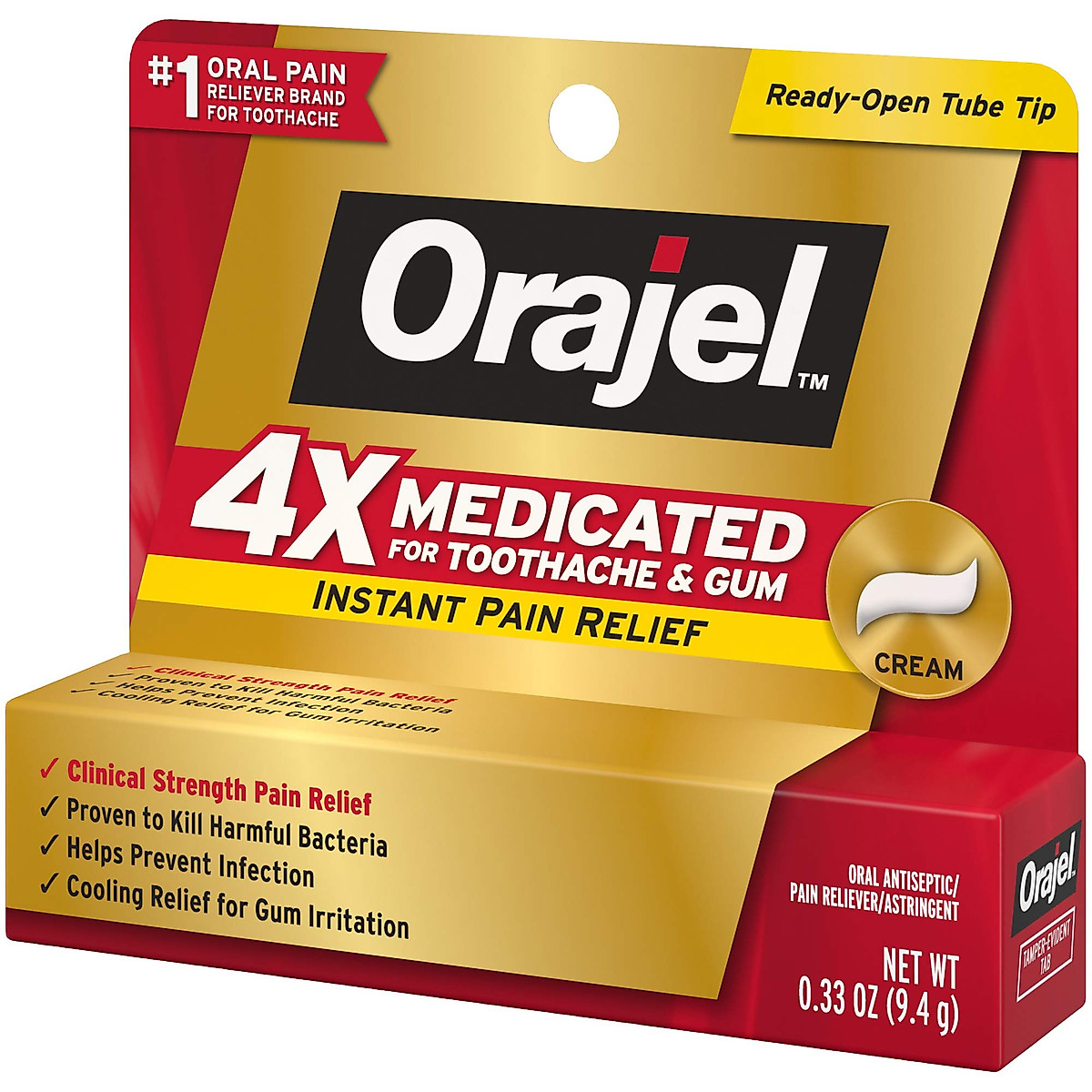 Orajel 4X for Toothache & Gum Pain: Severe Cream Tube 0.33oz- From #1 Oral Pain Relief Brand
