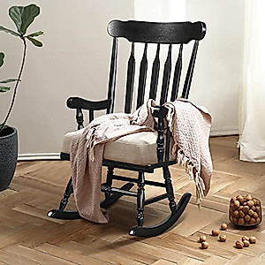 Giantex Outdoor Wood Rocking Chair - Patio Rocking Chair with Solid Frame, Slat Back, Outside & Indoor Rocker for Garden, Poolside, Balcony, Backyard, Fire Pit, Lawn, Front Porch Rocker(1, Black)
