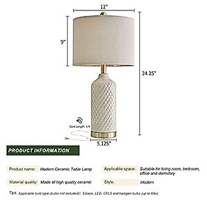 G-SAFAVA 24.25" Modern Ceramic Table Lamp Set of 2 White and Gold Lamp for Bedroom Living Room Bedside Lamps for Nightstand
