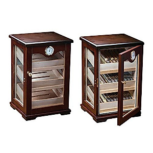 Prestige Import Group Milano Countertop Display Cigar Humidor with 4 Glass Sides & Angled Trays - Up to 125 Cigar Capacity - Finish: Dark Mahogony