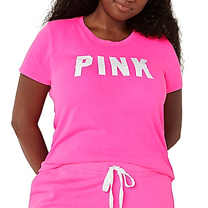 Victoria's Secret Women's Pink Logo Short Sleeve T-Shirt, Women T Shirt, Logo Pink, (XL)