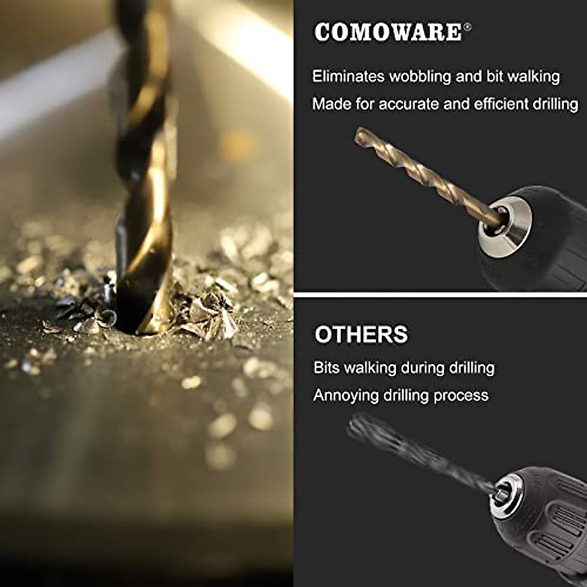 COMOWARE Cobalt Drill Bit Set, 115Pcs M35 High Speed Steel Twist Jobber Length for Hardened Metal, Stainless Steel, Cast Iron and Wood Plastic, 1/16"-1/2", with Metal Indexed Storage Case