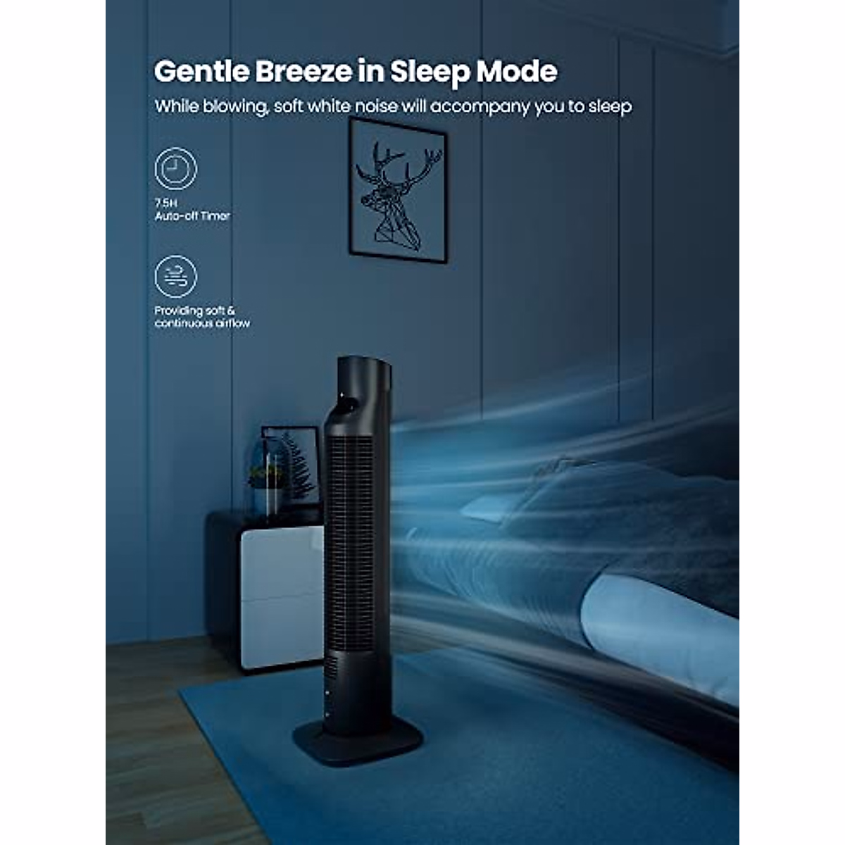 Uthfy Tower Fan for Bedroom, Quiet Oscillating Fan for Indoors with 7.5H Timer, 3 Speeds 3 Modes, Portable Standing Bladeless Fan that Blow Cold Air, for Office, Room, Living Room, 32 Inch