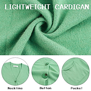 Women's Open Front V-Neck Soft Knit Cardigan Button Down Long Sleeve Sweater with Pockets Mustard Green