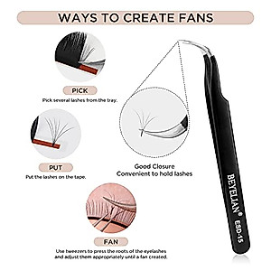 BEYELIAN Eyelash Extension Tweezers, Curved Tip Volume Lash Tweezers, Professional Lash Extension Tweezers, ESD-15