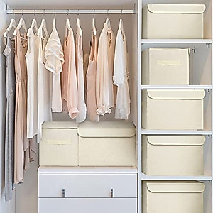 Bagnizer Collapsible Storage Bins with Lids, [1-Pack] Medium 22 Quart Linen Fabric Storage Boxes with Lids  for Home Bedroom Office (14.6 x 9.5 x 9.5, Beige)