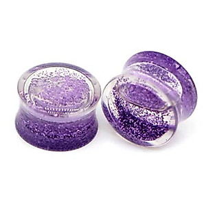 Pierced Republic Purple Glitter Ear Gauges - Pair of Double Flared Acrylic Ear Plugs - 6 Size Options (5/8" (16mm))
