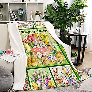 CYREKUD Easter Blanket Throw,Easter Gifts for Kids,Spring Easter Gifts Blanket,Easter Egg Cute Rabbit Floral Blanket,Cozy Easter Themed Gifts for Women Blanket Sofa Couch Beds Decor 50''x60''