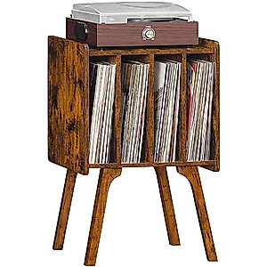 LELELINKY Record Player Stand, Brown Record Storage Table with 4 Cabinet Up to 100 Albums (Patented)