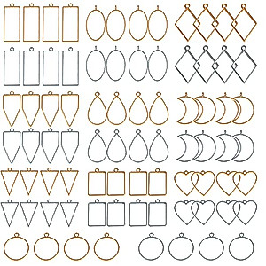 ALEXCRAFT Open Bezels for Resin, 80Pcs 2 Colors 10 Styles Hollow Frames Pendants Resin Jewelry Making Supplies Resin Necklace Pendant Mold