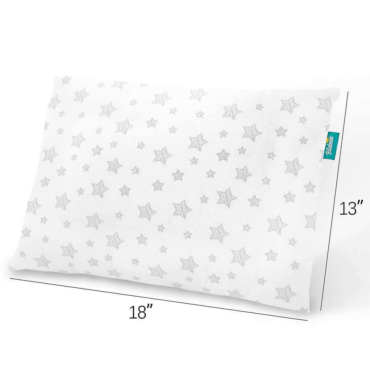 Toddler Pillow with Pillowcase (13 x 18), Toddler Pillows for Sleeping, Machine Washable Soft Travel Pillow, Toddler Use Only, Age 2 (Gray Star)