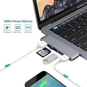 Jiali USB-C Hub Converter 5 in 1 Multi-Function Aluminium Alloy 5Gbps Transfer Rate USB-C/Type-C HUB Adapter with 3 USB 3.0 Ports & SD Card Slot & TF Card Slot for MacBook 2015/2016 / 2017(Grey)