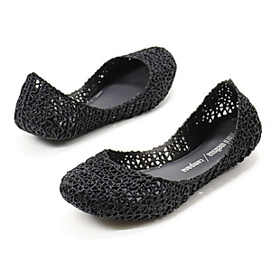 mini melissa Campana Papel Flats for Kids - Comfortable & Cute Closed-Toe Jelly Flat Shoes with Interwoven Cut-Out Design for Girls, Black Glitter, 13