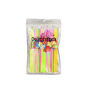 DelightBox 4 Dozen Assorted Tropical Drinking Straws Wedding Hawaiian Umbrella Flamingo Flower
