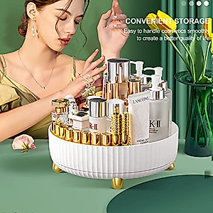 360° Rotating Storage Tray, 11.02 inches in Diameter, Cosmetics and Perfume Organizer, Desktop Storage Tray, Cosmetics and Skincare Storage Tray Large Capacity, Large White (11.02"×11.02"×3.93")