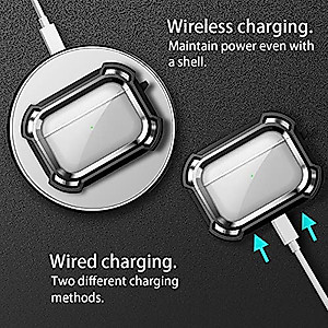 Dexnor Compatible with Airpods Pro (2019) Case Clear Hard PC & Hard Shell Protective Cover [LED Visible] [Supports Wireless Charging] 360 Full Body Skin with Keychain for Men Boys - Black