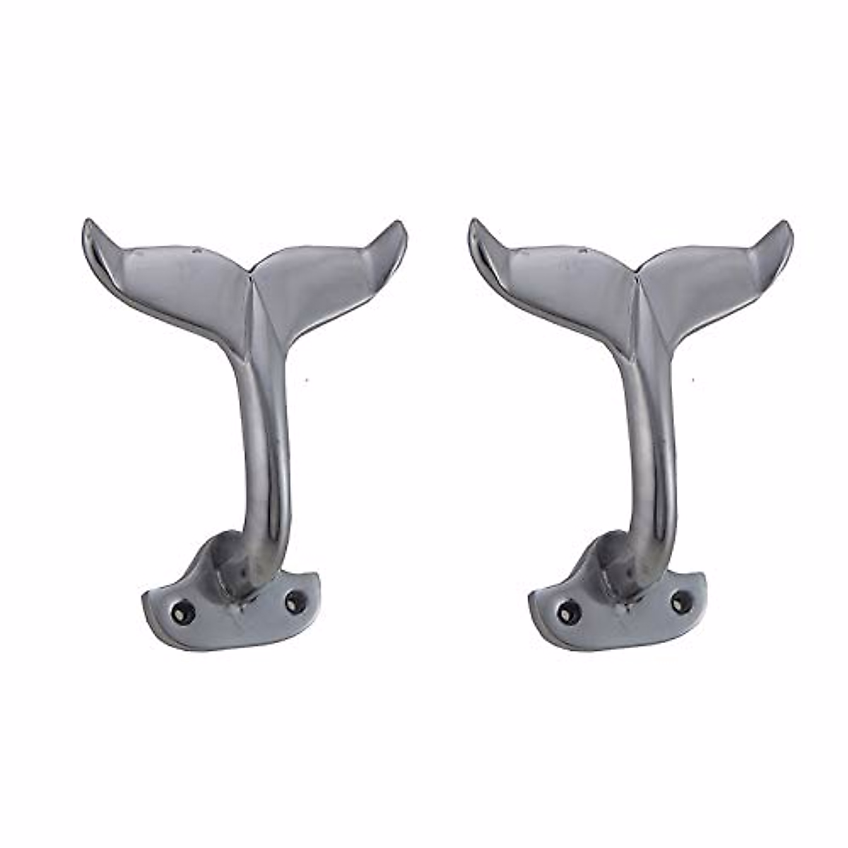 Zeckos Set of 2 Polished Silver Finish Aluminum Whale Tail Wall Hooks