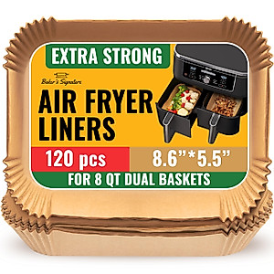 Air Fryer Liners for Ninja Foodi Dual – 120Pcs Disposable Parchment Paper for Ninja DZ201 DZ401, Instant Pot Vortex Plus, PowerXL Vortex – Non-Stick and Oil Proof for Easy Cleanup by Baker's Signature