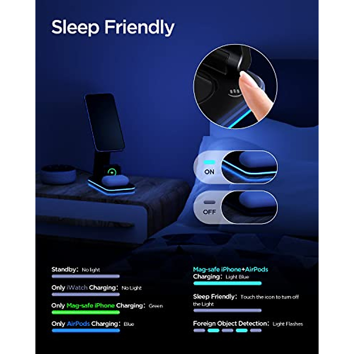 Mag-Safe Wireless Charger-Hohosb 3 in 1 Mag-Safe Charging Station,Magnetic Foldable Charging Stand for iPhone 14/13/12 Series,AirPods Pro/2/3,iWatch 8/7/6/SE/5/4/3/2-Black(18W Adapter Included)