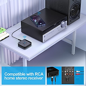 Bluetooth Receiver for Home Stereo, Old Car Speaker, Wired Speaker, 15 Hours Playtime, Dual Connection to 2 Cell Phones, Compatible with 3.5mm AUX RCA Cable