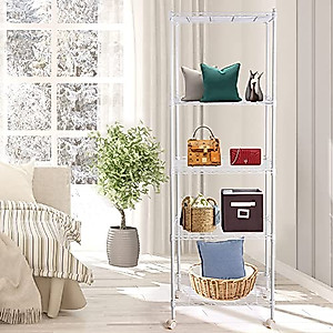 JS HANGER Wire Shelving Unit with Wheels, 5-Tier Heavy Duty Height Adjustable Rolling Metal Shelves for Storage, 550 lbs Capacity, 23.23''W X 13.4''D X 71''H, White