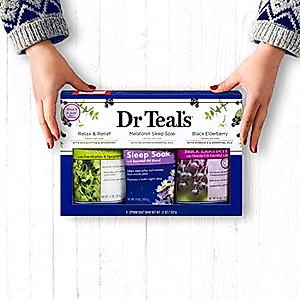 Dr. Teal's Pure Epsom Salt Trio Mothers Day Gift Set (Three 14oz Bags) - Relax & Relief, Melatonin Soak, & Black Elderberry - Give The Gift of Relaxation - Soothe Aches with at Home Spa Kit